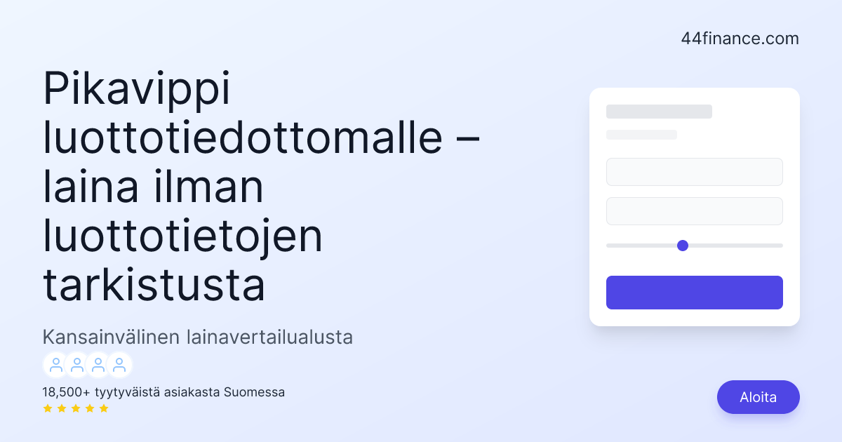 Pikavippi luottotiedottomalle — pikalaina ilman luottotietoja heti